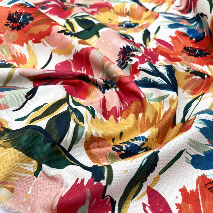 Sturdy Dress Fabric | Cotton Canvas - Painted Blooms - Watercolour ...