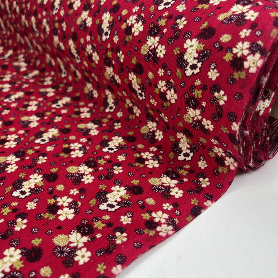 Cotton Needlecord Fabric | Baby Driver - Flower Power - Plum – Croft Mill