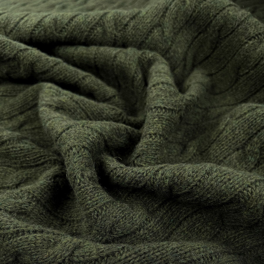 Italian Lambswool Cable Knit Fabric Cable Car Chunky Wool Olive Green ...