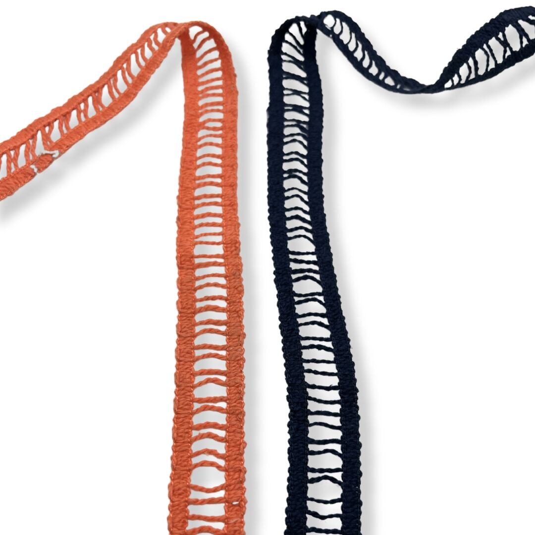 Cotton Crocheted Ladder Tape | Navy & Coral | 20mm Wide – Croft Mill