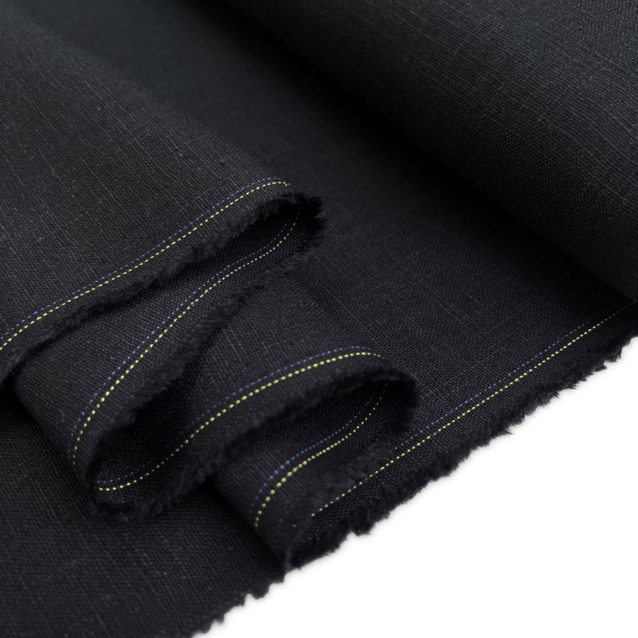 Ramie Cotton Oeko-Tex Dress Fabric | Enigma Linen - Black | Remnant (1m ...