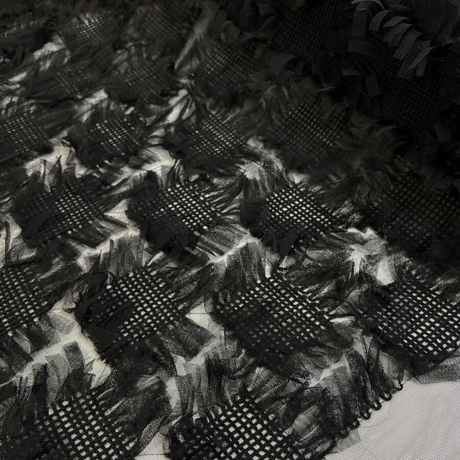 Polyester Patterned Net Black Dress Fabric | Frills and Frocks | Croft Mill