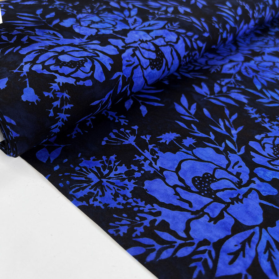 Leaf Print Dress Fabric | Hoffman Bali Cotton Lawn - Cobalt | Croft Mill