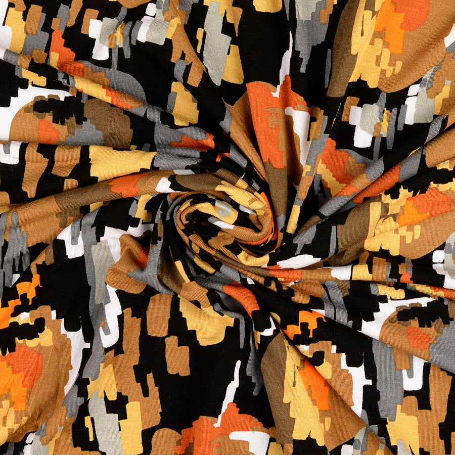 Viscose Elastane Knit Abstract Brown Jersey Dress Fabric | Mila ...