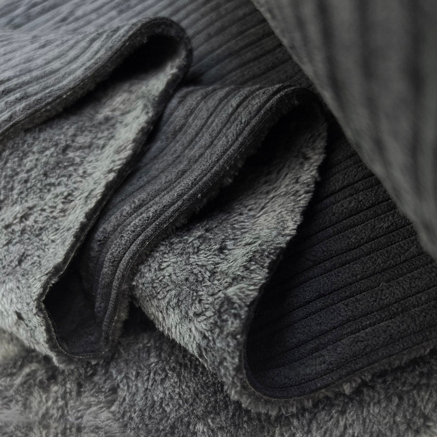 Faux Fur Back Corduroy Fleece Fabric | Fur Lined Cord Black – Croft Mill