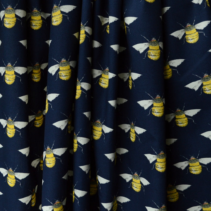 Bee Print Cotton Dress Fabric | Poplin Print - Bumble Navy – Croft Mill