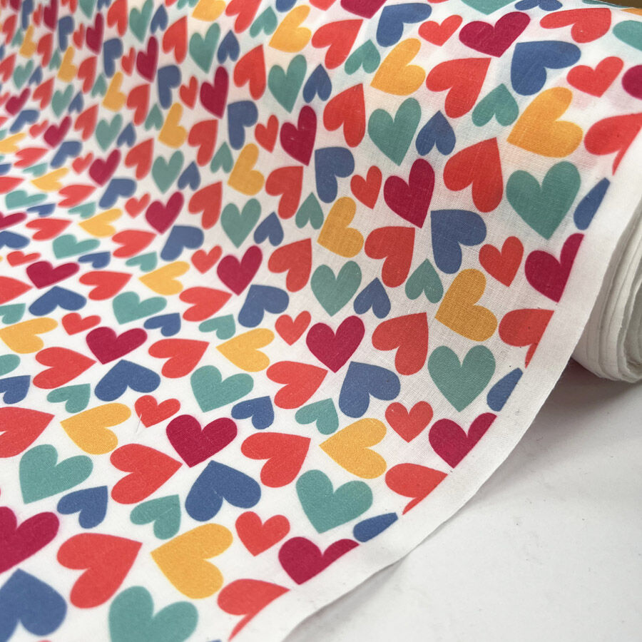 Polyester Cotton Colourful Fabric | Pretty Polly - Happy Hearts – Croft ...