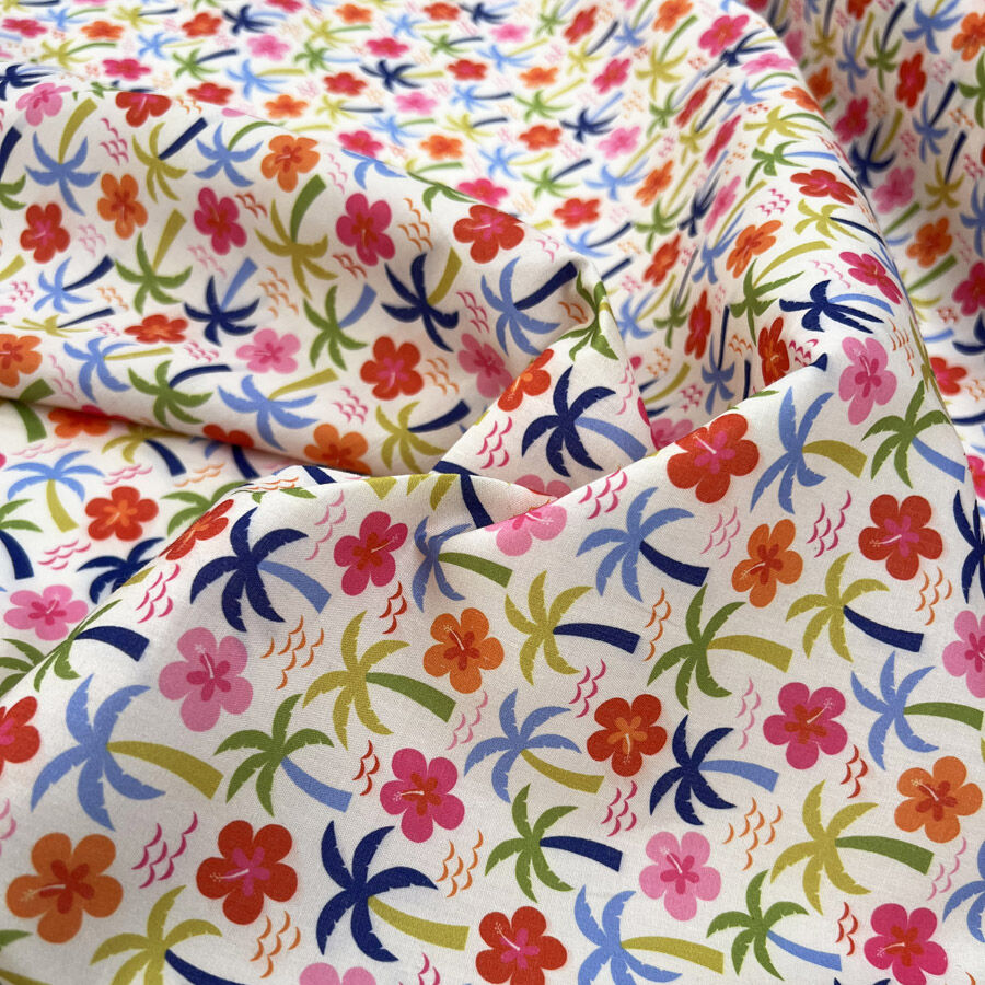 Polyester Cotton Floral & Tree Fabric | Pretty Polly - Palm Party ...