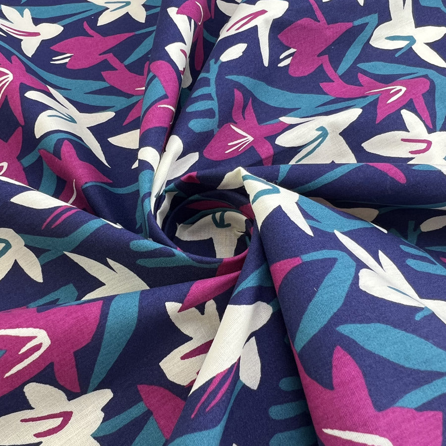 Polyester Cotton Floral Fabric | Remnant - Pretty Polly - Mindy - Navy ...
