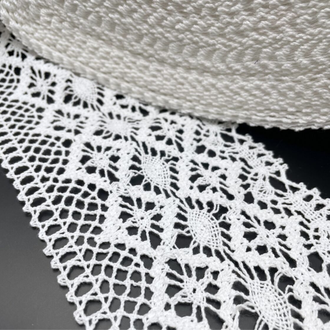 White Crochet Cotton Lace Scalloped Edge Trim Wide Diamond