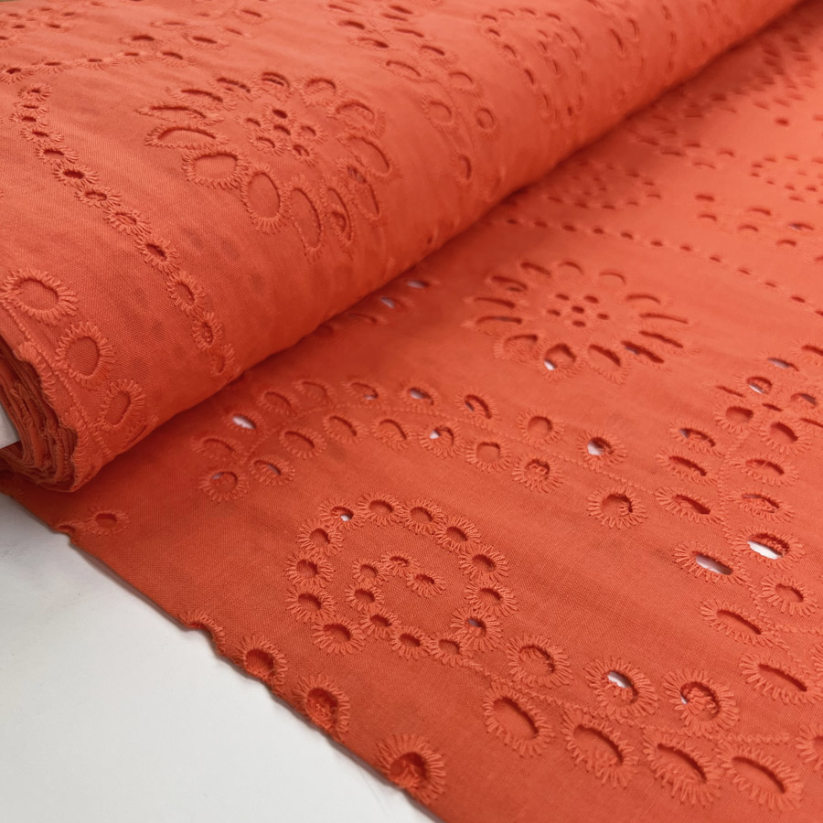 Remnant 2.5m Cotton Floral Broderie Anglaise Fabric BA Marlowe Coral