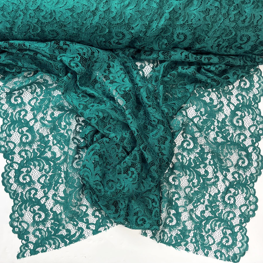 Floral Corded Dressmaking Fabric Double Scallop Lace Teal