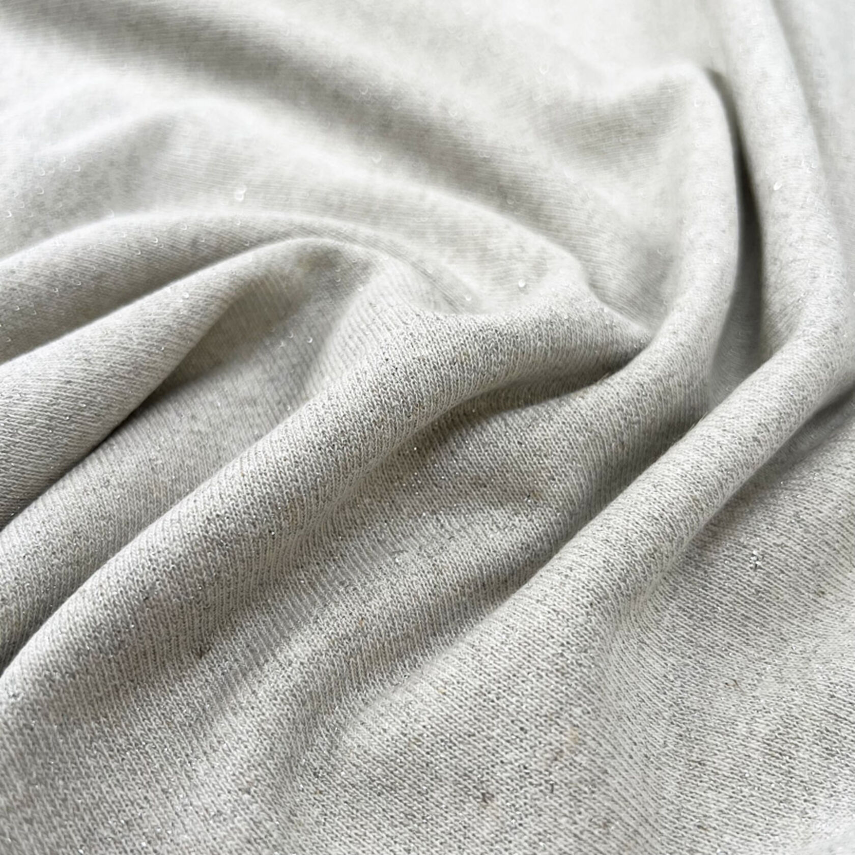 Cotton Lurex Linen Ecru Loop Back Knit Jersey Fabric Krystal