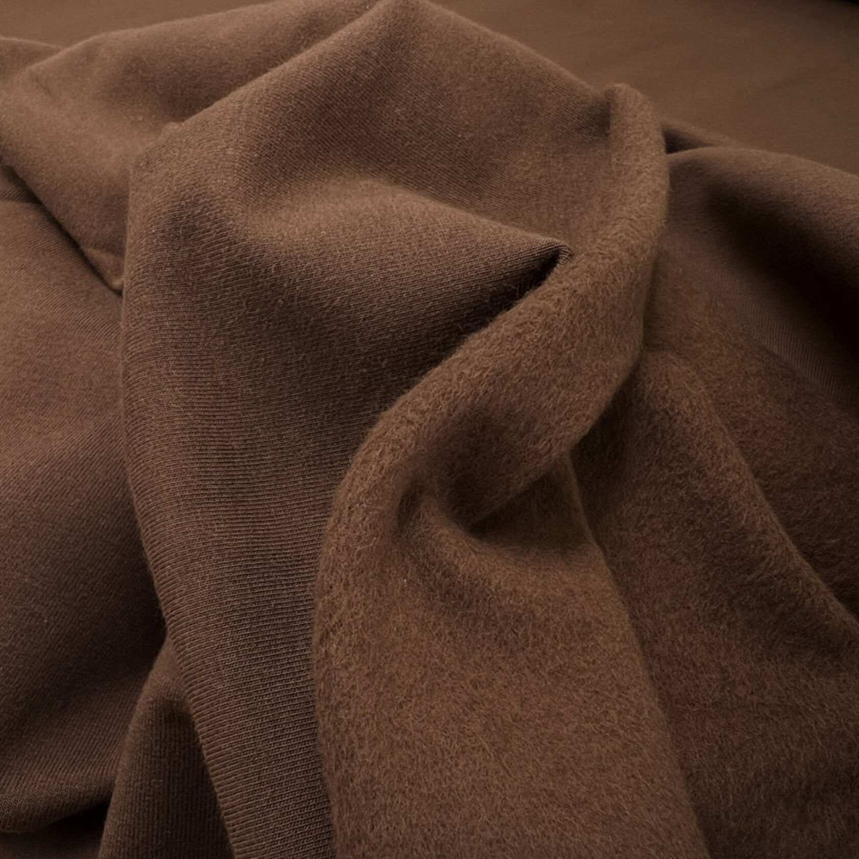 Plain Sweater Jersey Fabric Stof Brushed French Terry Brown