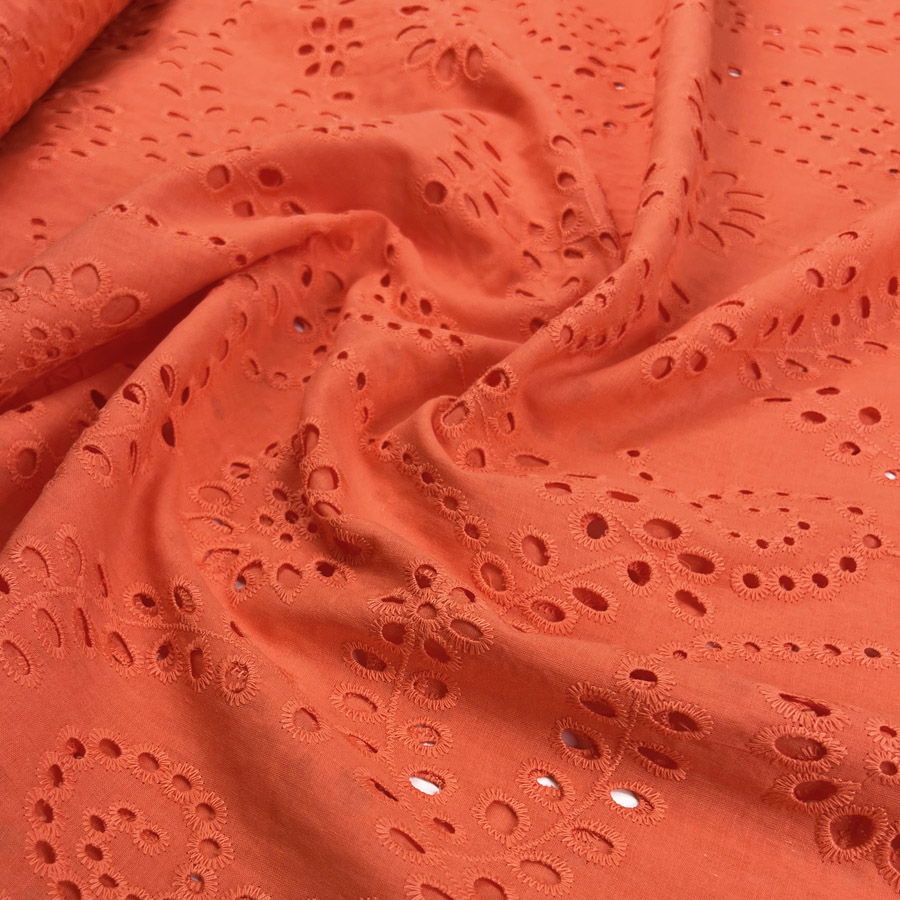 Cotton Floral Broderie Anglaise Fabric BA Marlowe Coral